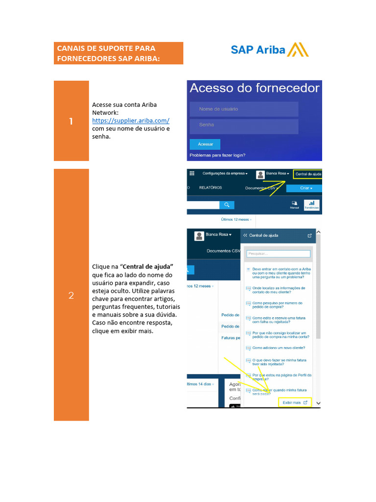 Canais de Suporte para Fornecedores Sap Ariba | PDF