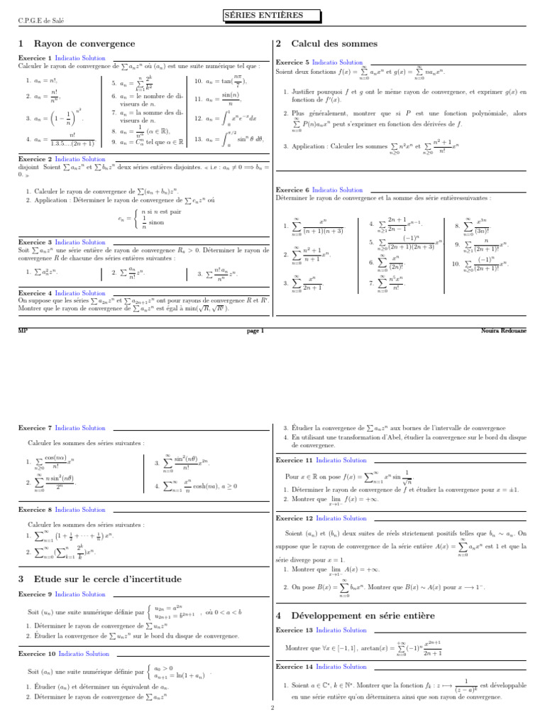 TD Séries Entières | PDF