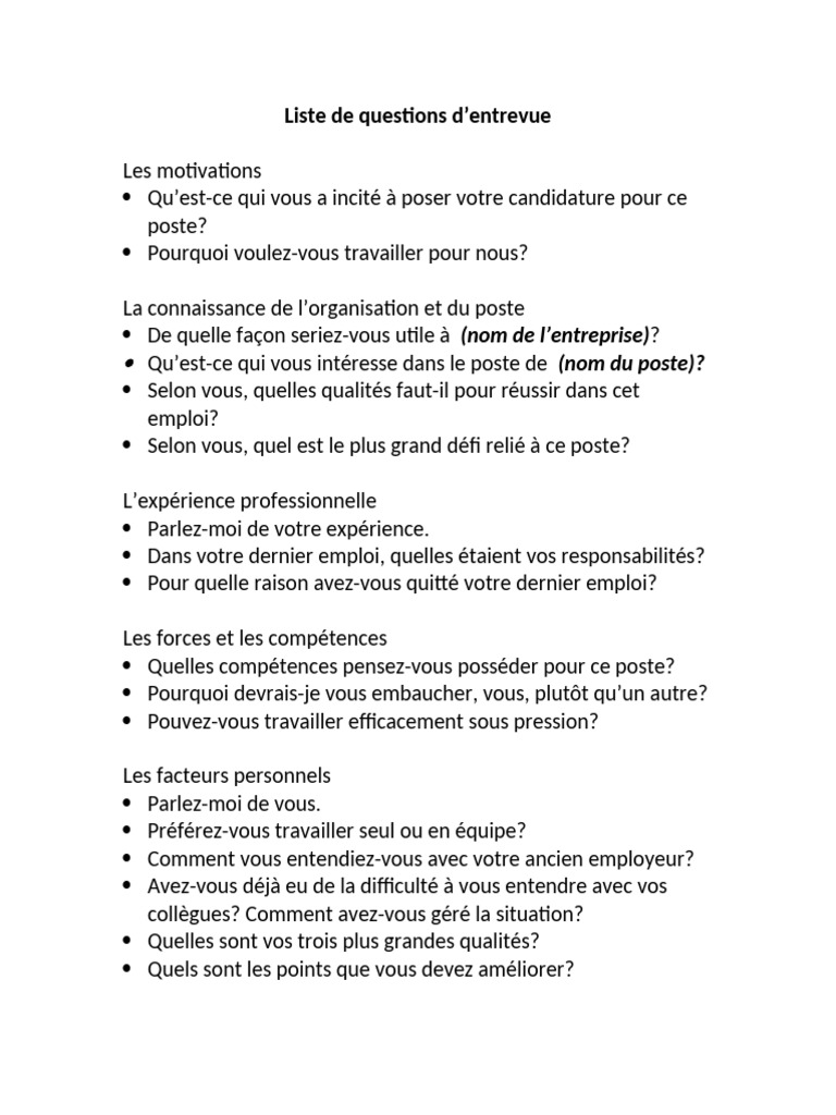 Liste de Questions D'entrevue | PDF