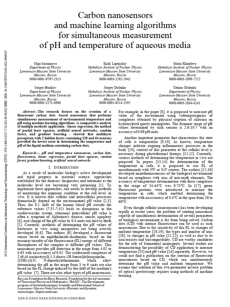 Carbon Nanosensors and Machine Learning Algorithms For Simultaneous Measurement of PH and ...