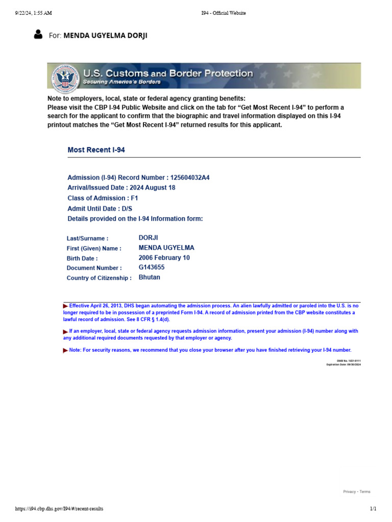I94 - Official Website Menda | PDF