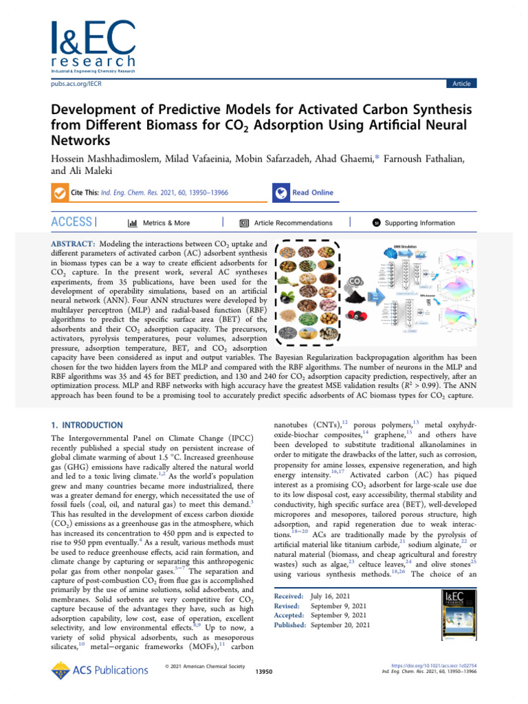 Development of Predictive Models For Activated Carbon Synthesis | PDF