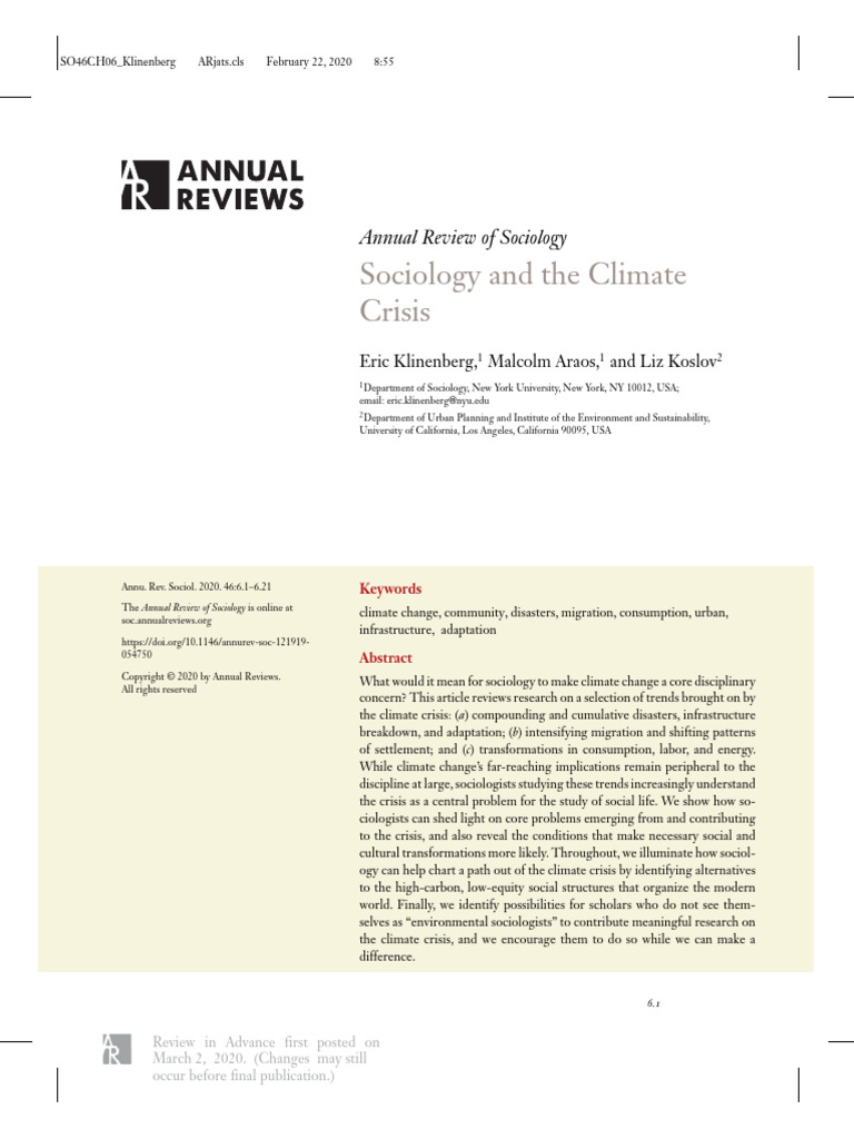 Klinenberg Et Al - Sociology and The Climate Crisis | PDF