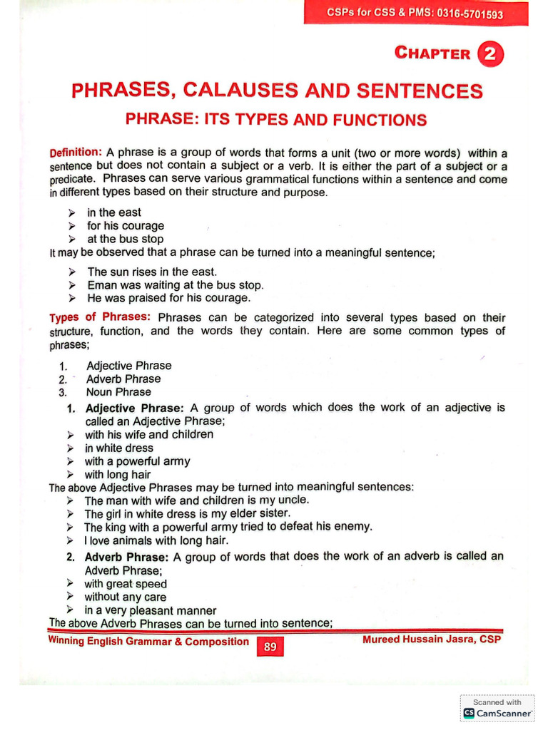 Chapter-2 (Phrases, Clauses, Sentences) | PDF