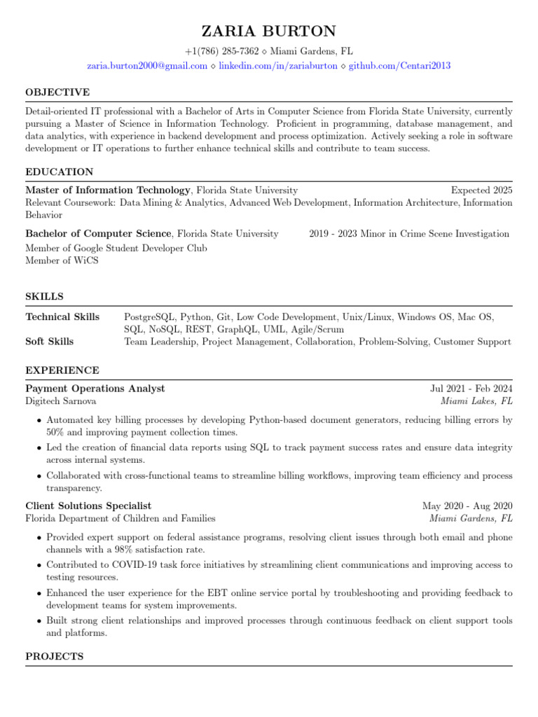 Zaria Burton Resume | PDF