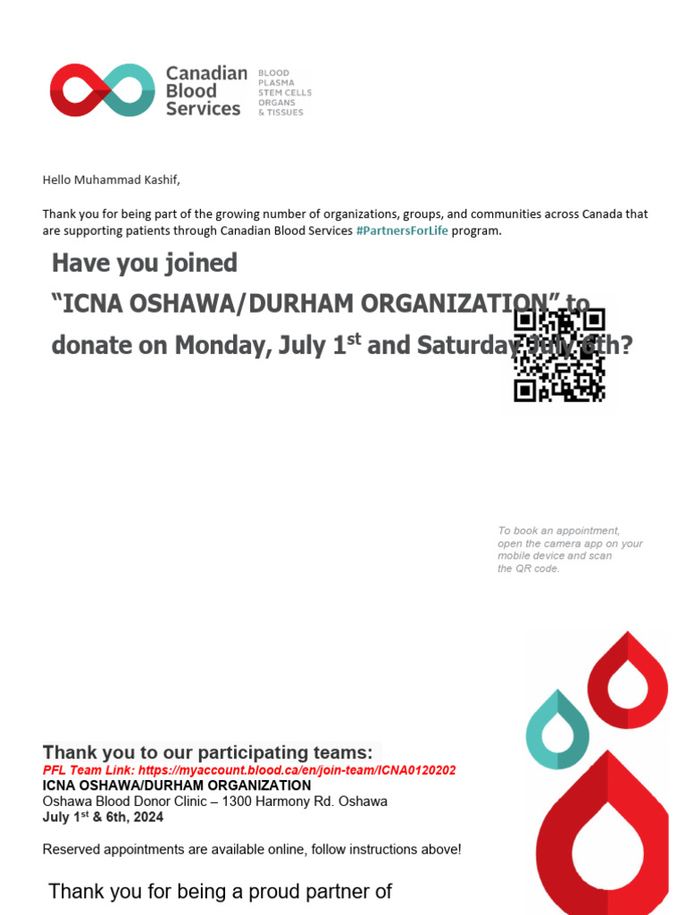 Blood Donation Camp With Canadia Blood Services | PDF