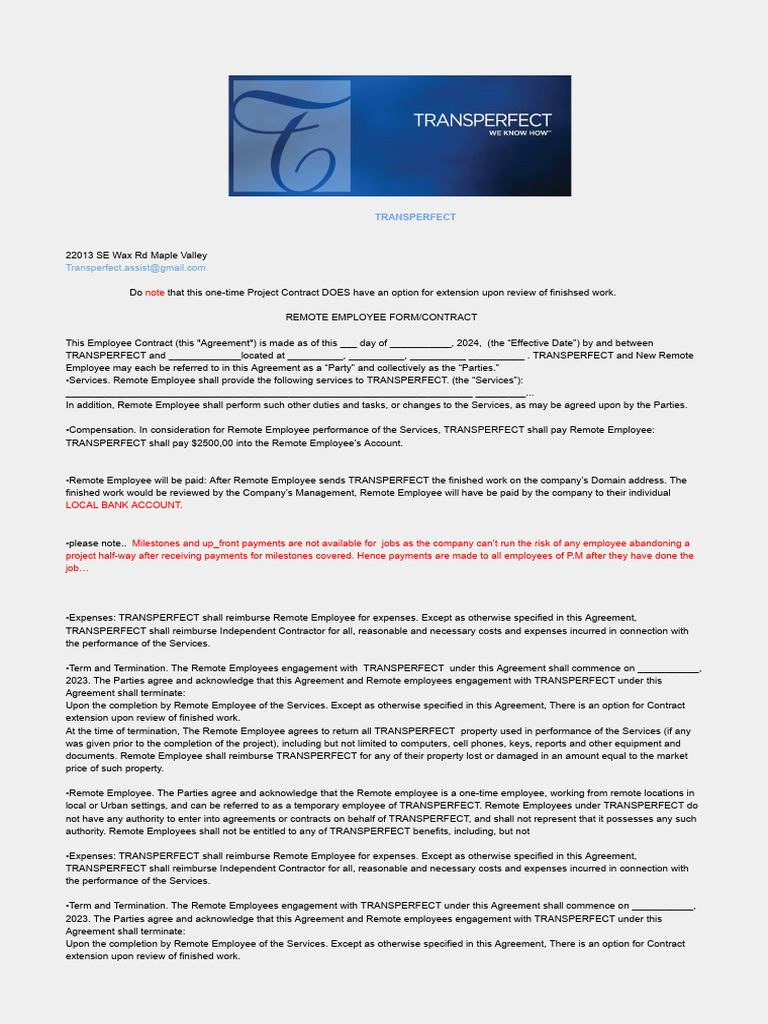 Transperfect Employee Contract | PDF