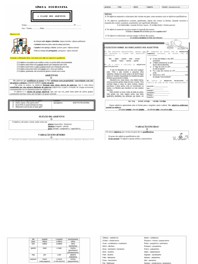 A CLASSE DOS ADJETIVOS | PDF