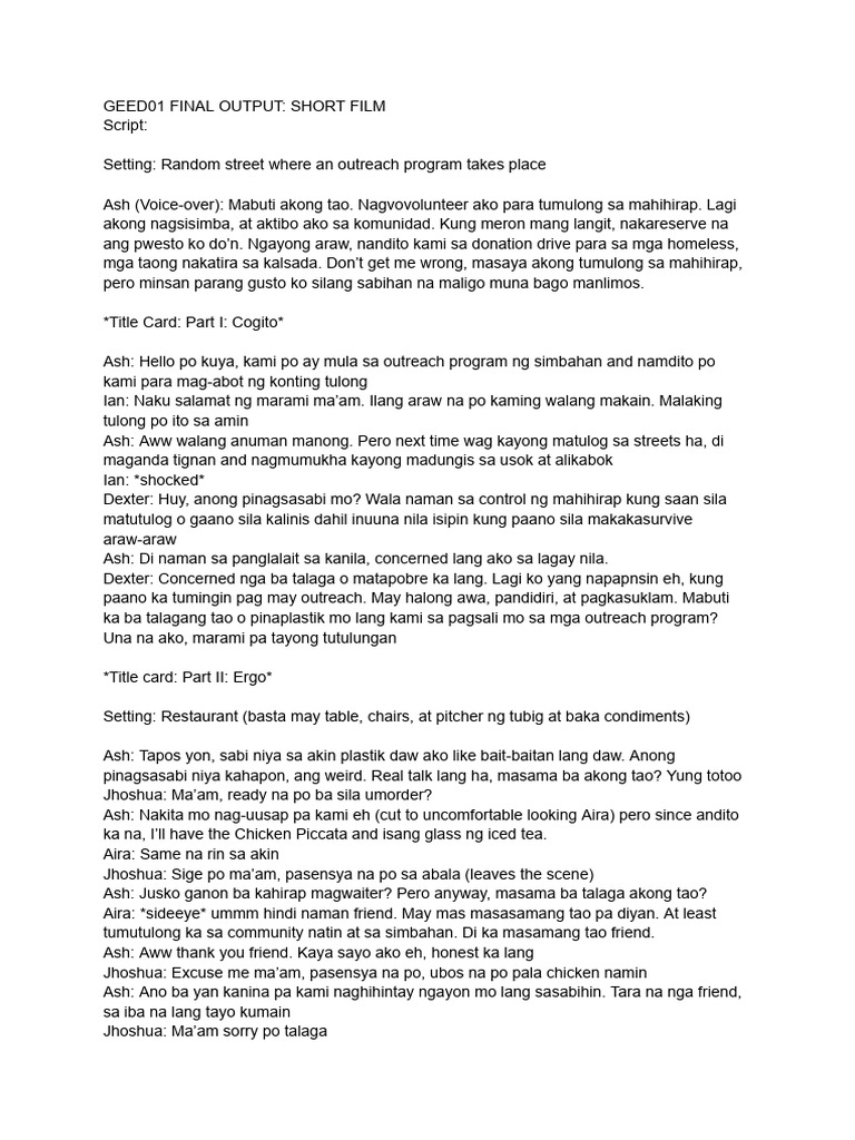 GEED01 FINAL OUTPUT_ SHORT FILM (script) | PDF GEED01 FINAL OUTPUT_ SHORT FILM (script) | PDF