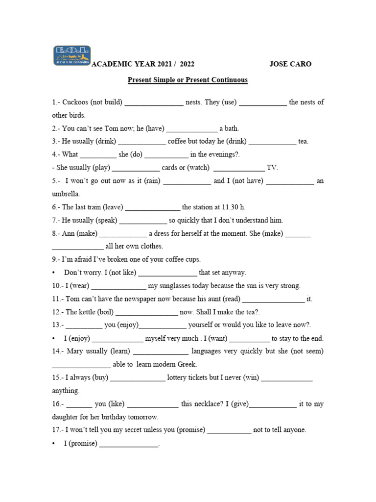 Present Simple or Present Continuous (With KEY) | PDF