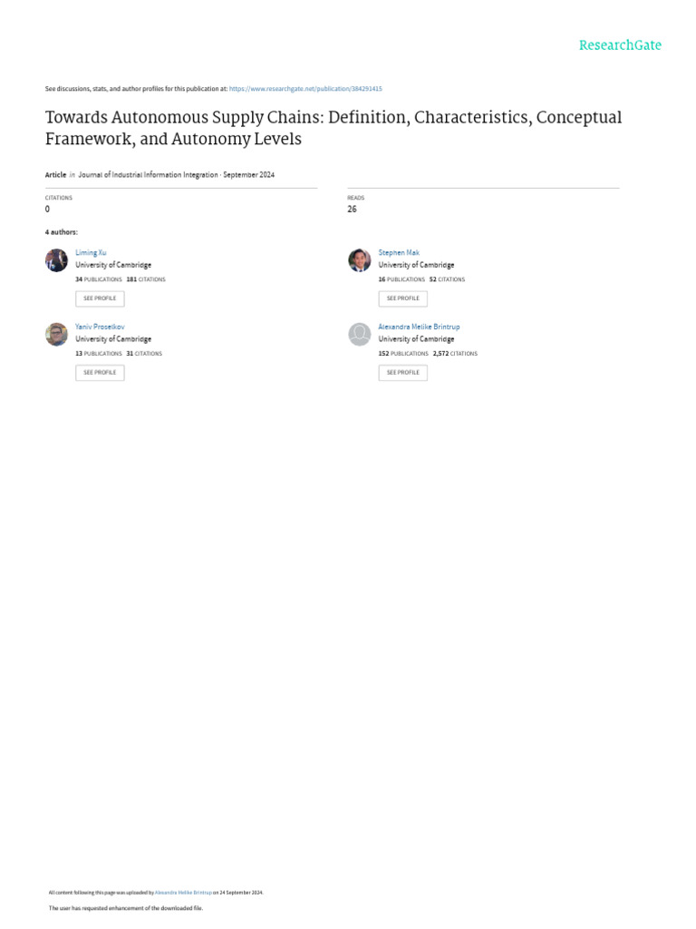 Liming Xu Et Al., 2024. Towards Autonomous Supply Chains Definition | PDF