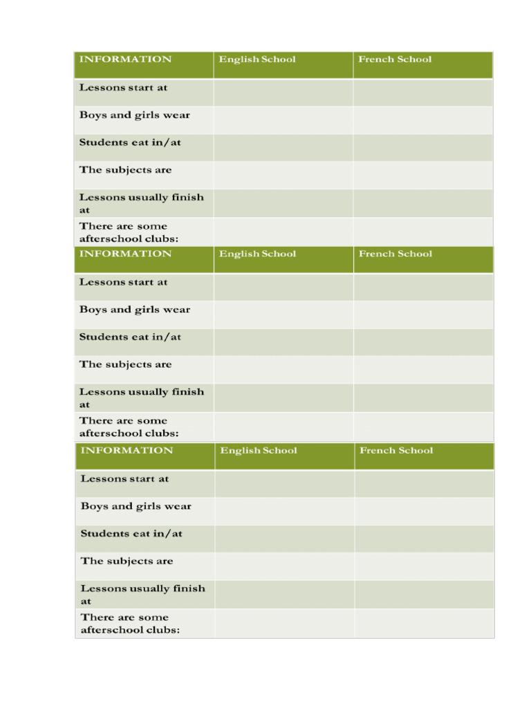Homework Table Schools | PDF