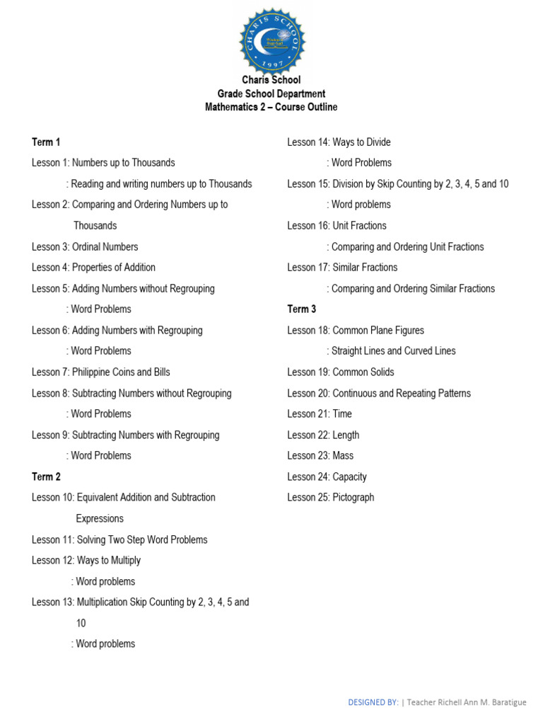 Grade 2 Course Outline | PDF