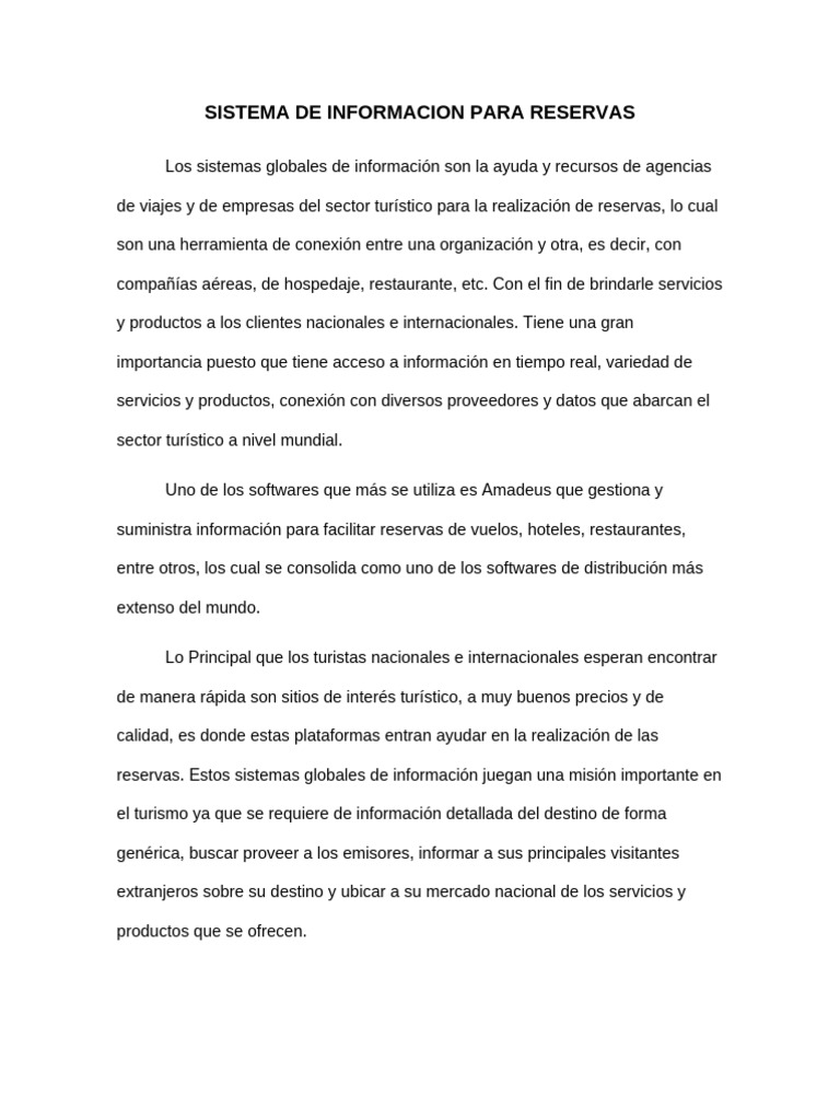 Sistema de Informacion para Reservas Ensayo | PDF