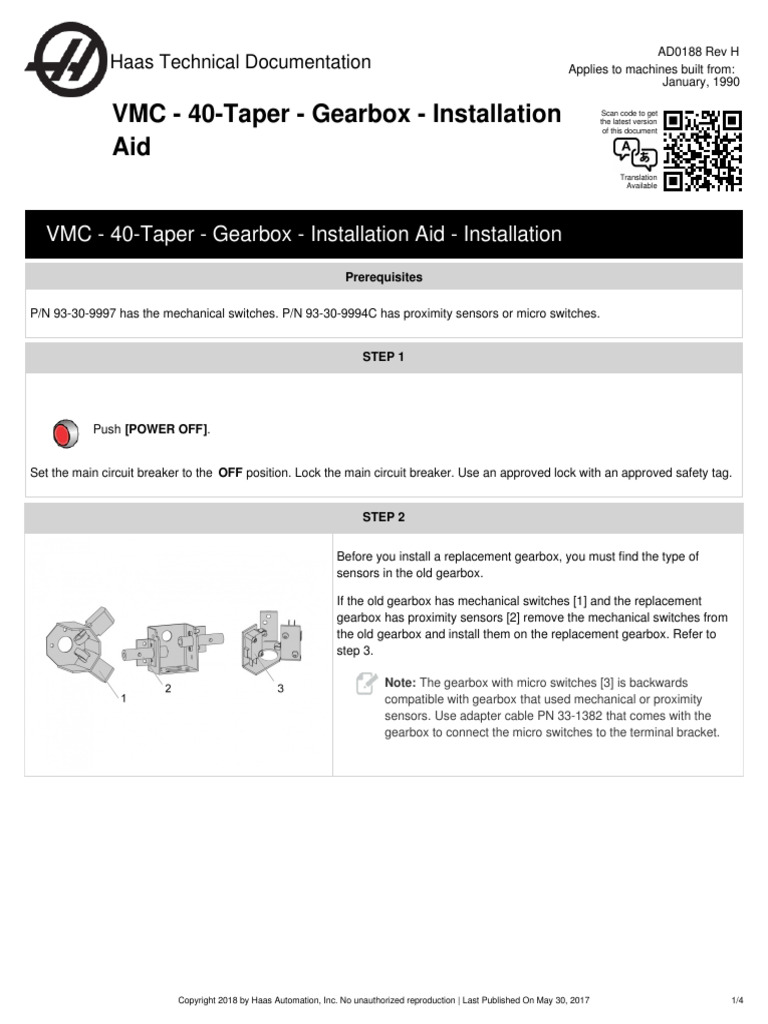 VMC 40 Taper Gearbox Installation Aid | PDF