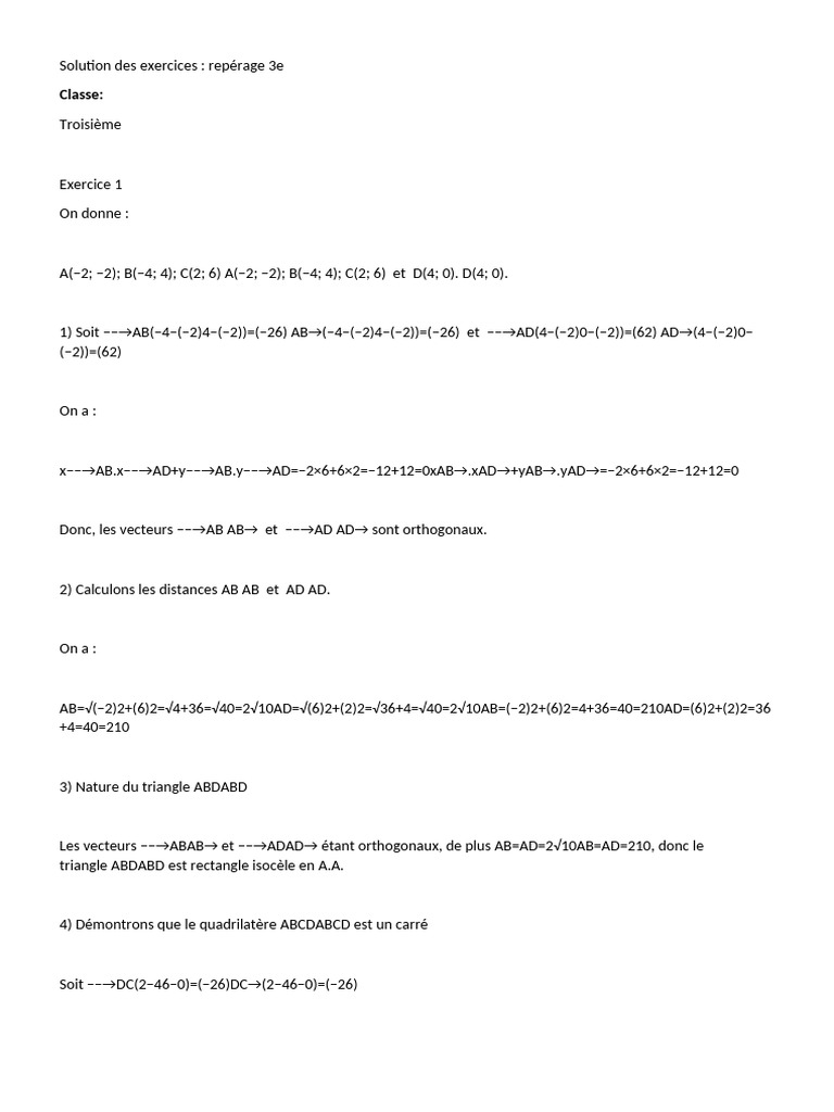 Solution Des Exercices Reperag | PDF