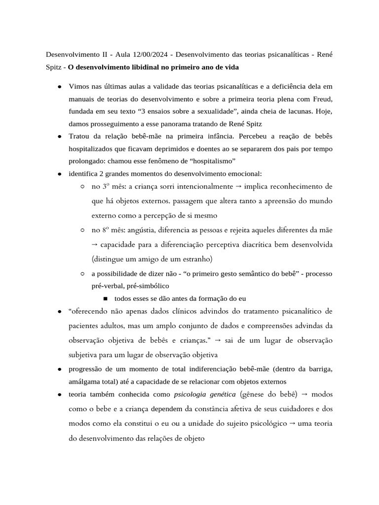 Desenvolvimento II - Aula 12 - 09 - René Spitz - O Desenvolvimento ...