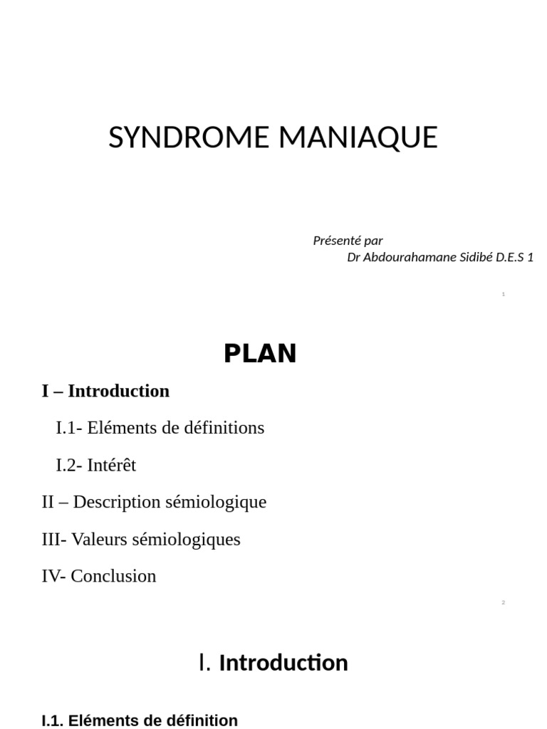 Topo Sur Le Syndrome Maniaque 18-01-2023 | PDF