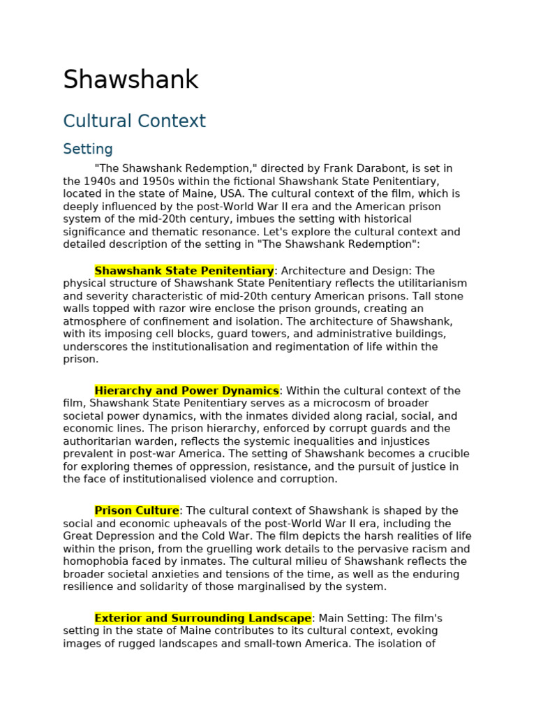 Shawshank - Cultural Context | PDF