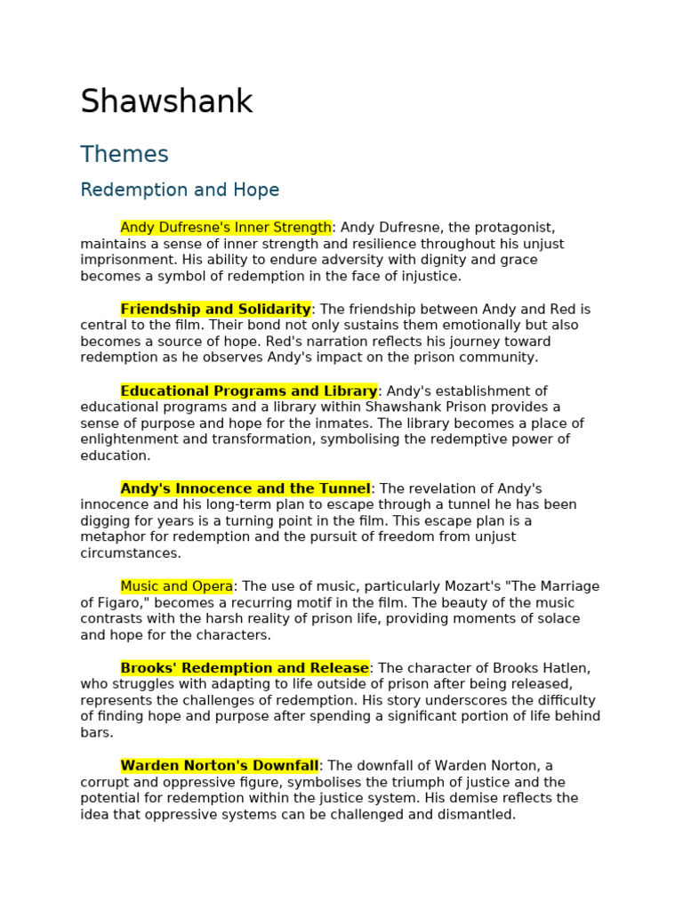 Shawshank - Themes | PDF
