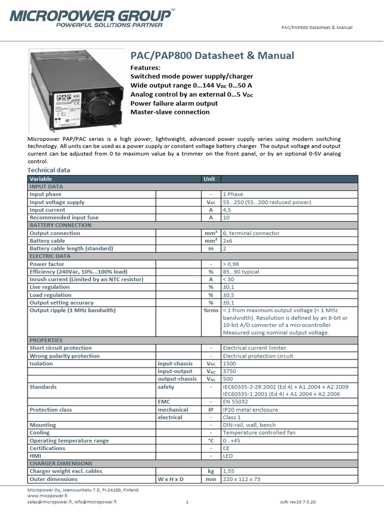 Data Sheet and Manual 800 | PDF | Power Supply | Technology & Engineering