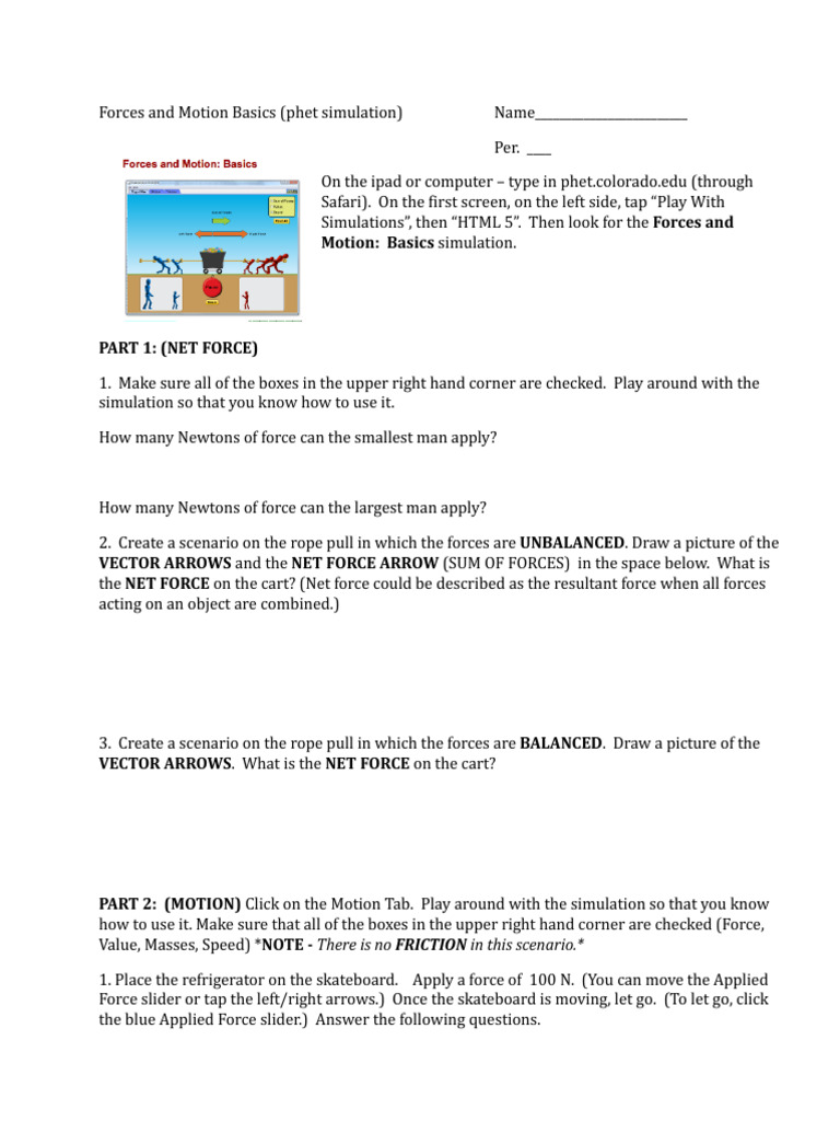 Phet Forces & Motion Basics | PDF