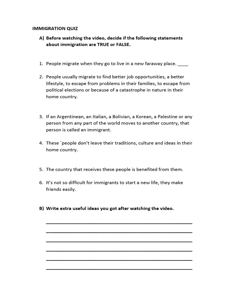 IMMIGRATION QUIZ 1 | PDF