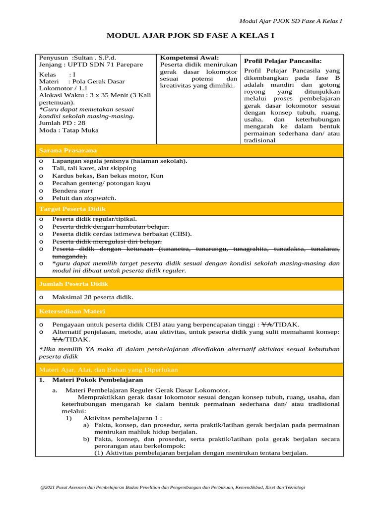 Modul Ajar SMTR 1 | PDF