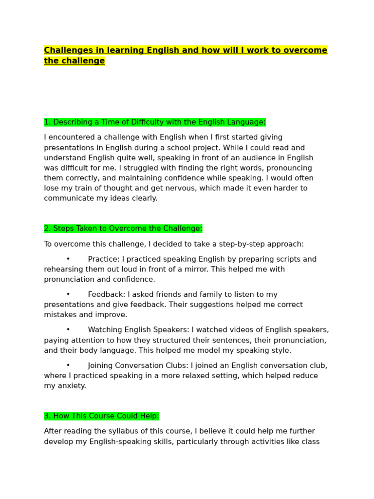 Challenges in Learning English and How Will I Work To Overcome The ...