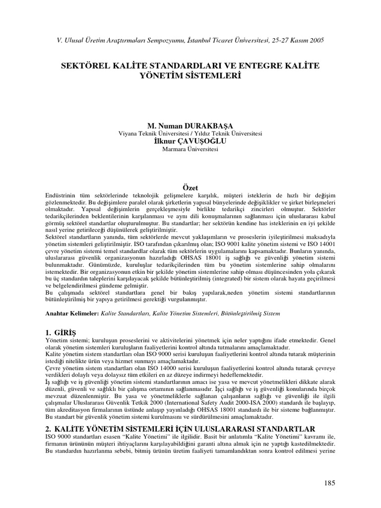 Sektörel Kal Te Standardlari Ve Entegre Kal TE Yönet MS Stemler | PDF
