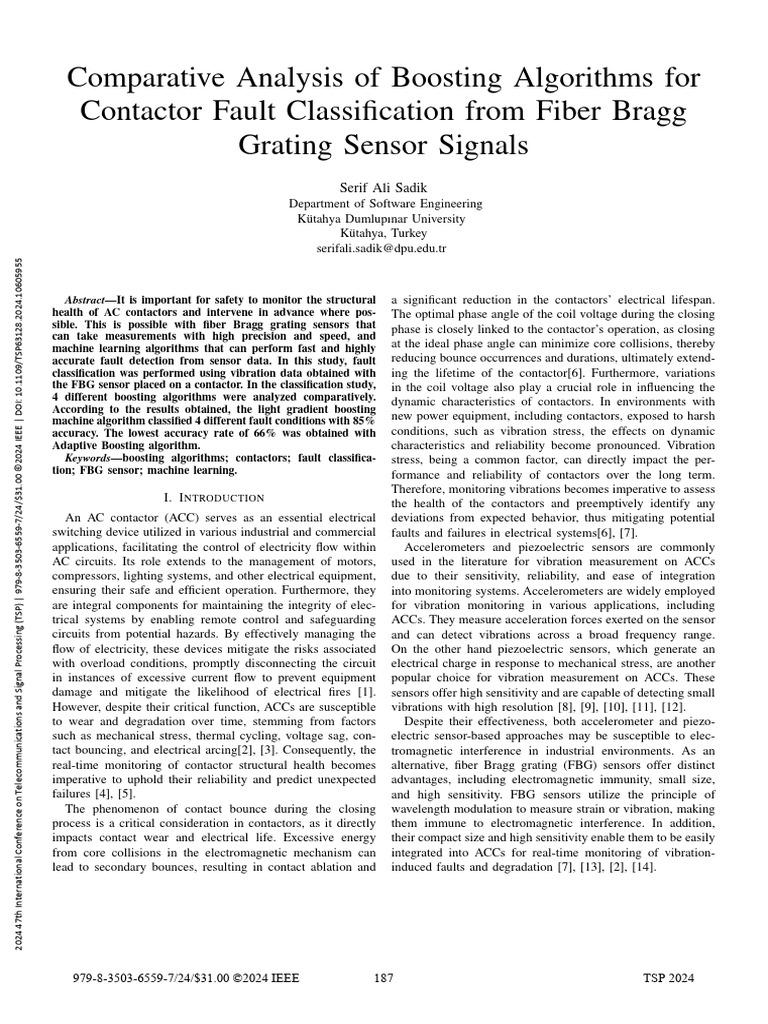 M - Comparative Analysis of Boosting Algorithms For Contactor Fault Classification From Fiber ...