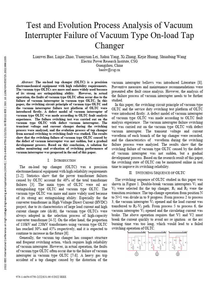 B - Test and Evolution Process Analysis of Vacuum Interrupter Failure ...