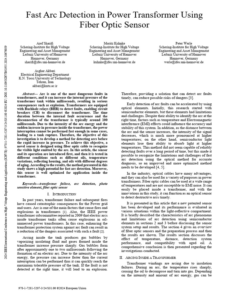 I - Fast Arc Detection in Power Transformer Using Fiber Optic Sensor | PDF
