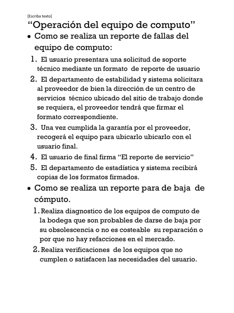 Como Se Realiza Un Reporte de Fallas Del Equipo de Computo | PDF ...