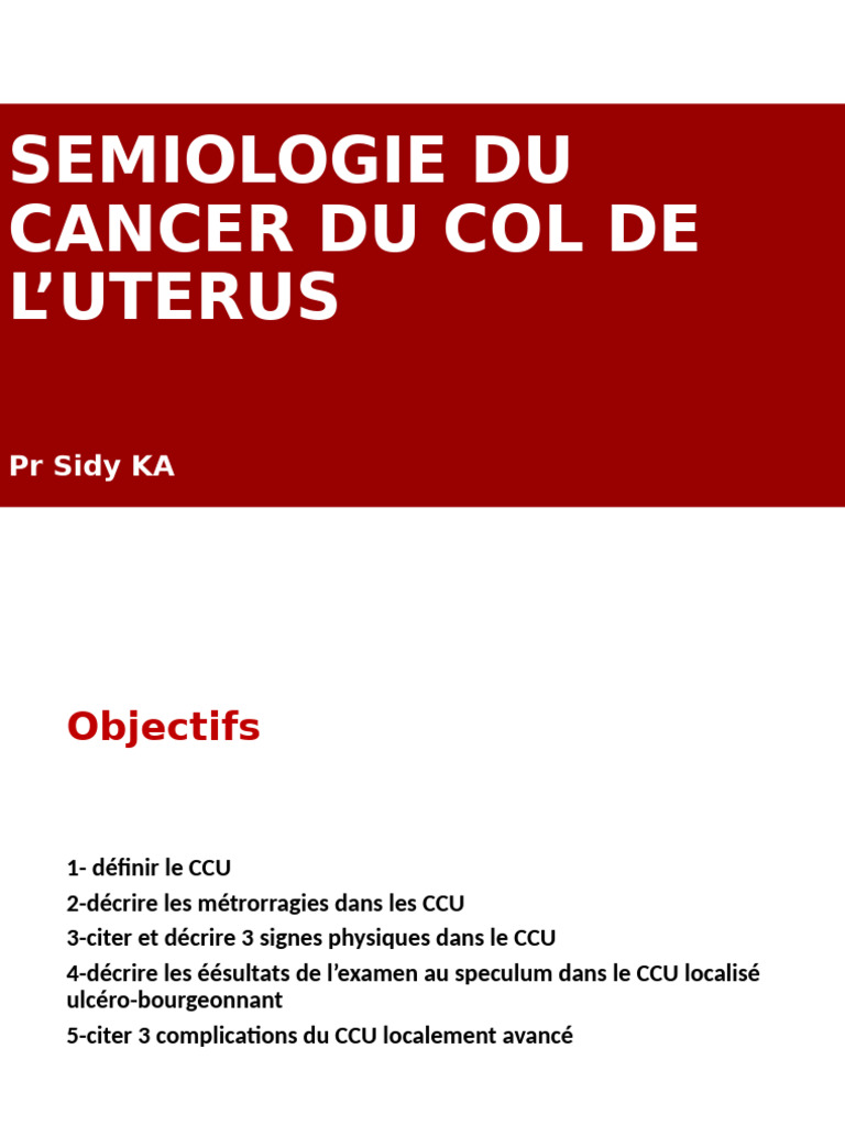 Sémiologie Du Cancer Du Col de L'utérus | PDF | Cancer du col utérin ...
