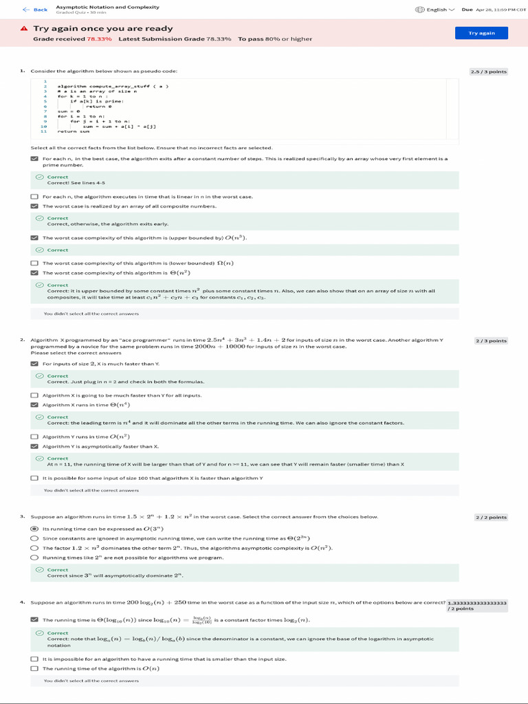 Asymptotic Notation and Complexity 1 Coursera | PDF