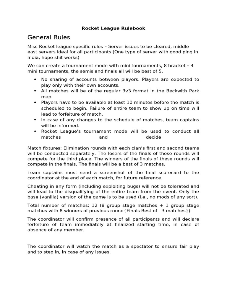 Festember - Rocket - League - Rulebook | PDF