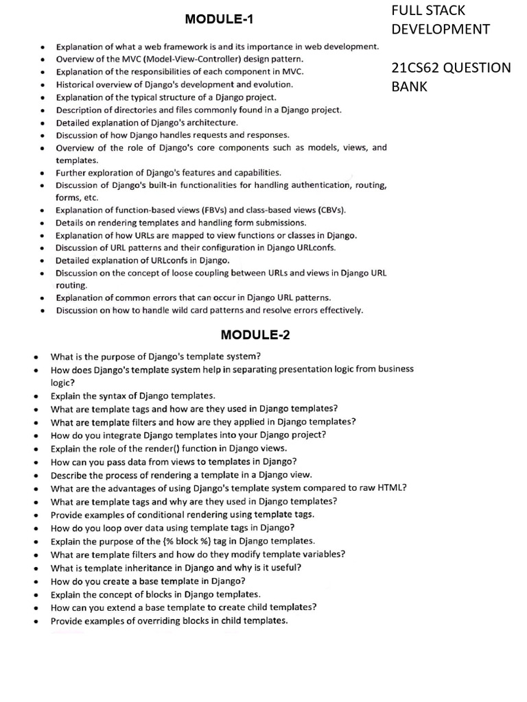 FSD 21CS62 Question Bank | PDF