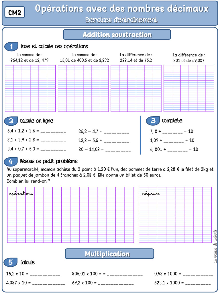 Fiche Operations Avec Des Nombres Decimaux 1 | PDF