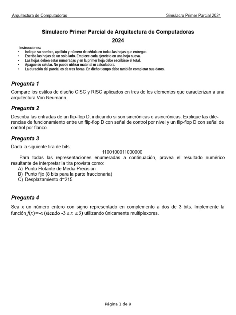 Simulacro Primer Parcial 2024 | PDF