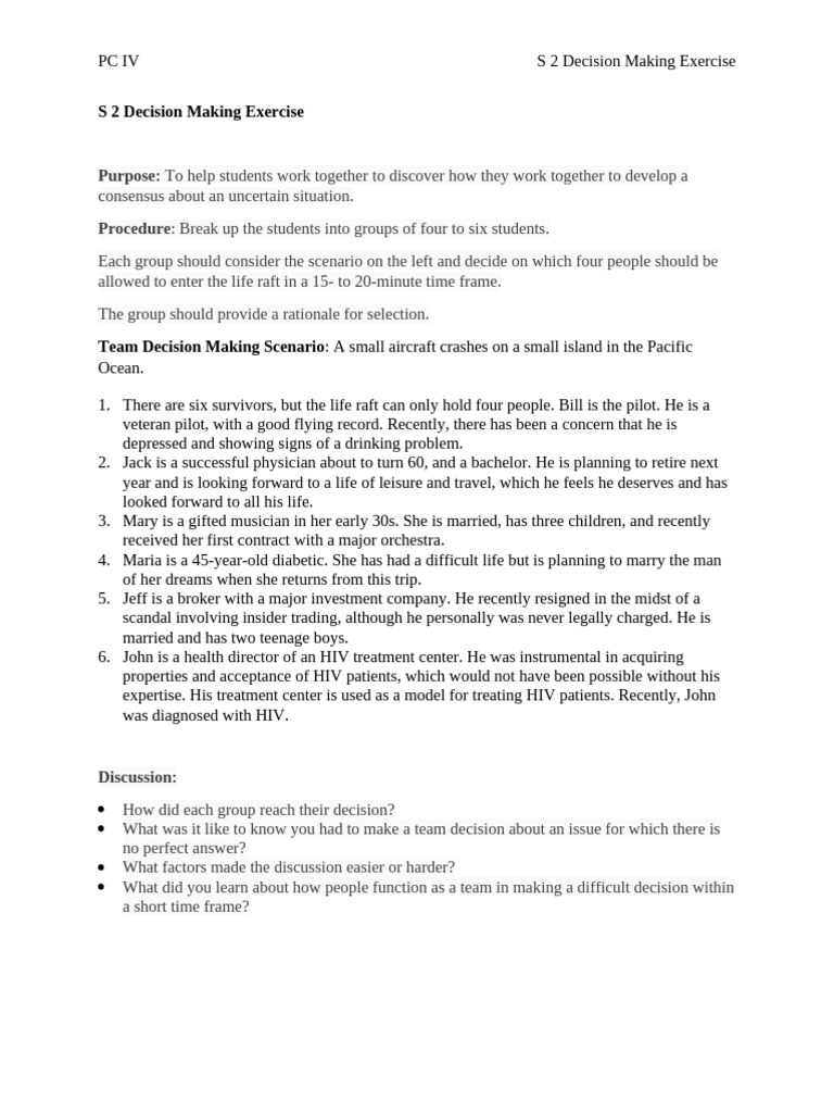 S 2 Decision Making Exercise | PDF