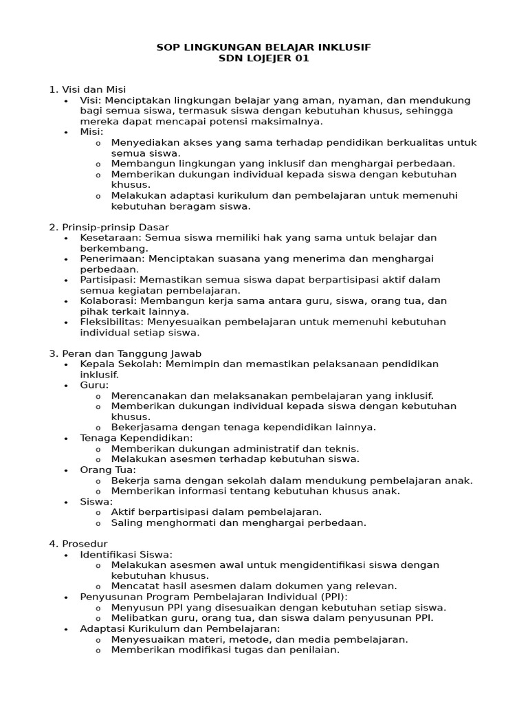 Sop Lingkungan Belajar Inklusif | PDF