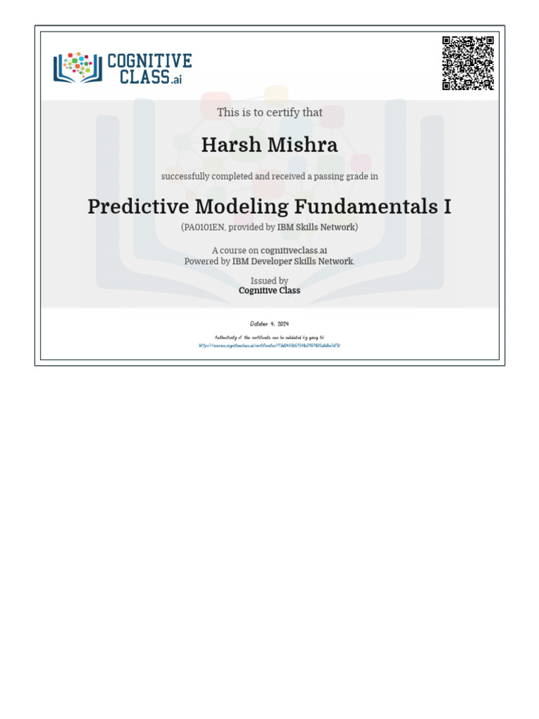 IBM Skills Network PA0101EN Certificate - Cognitive Class | PDF