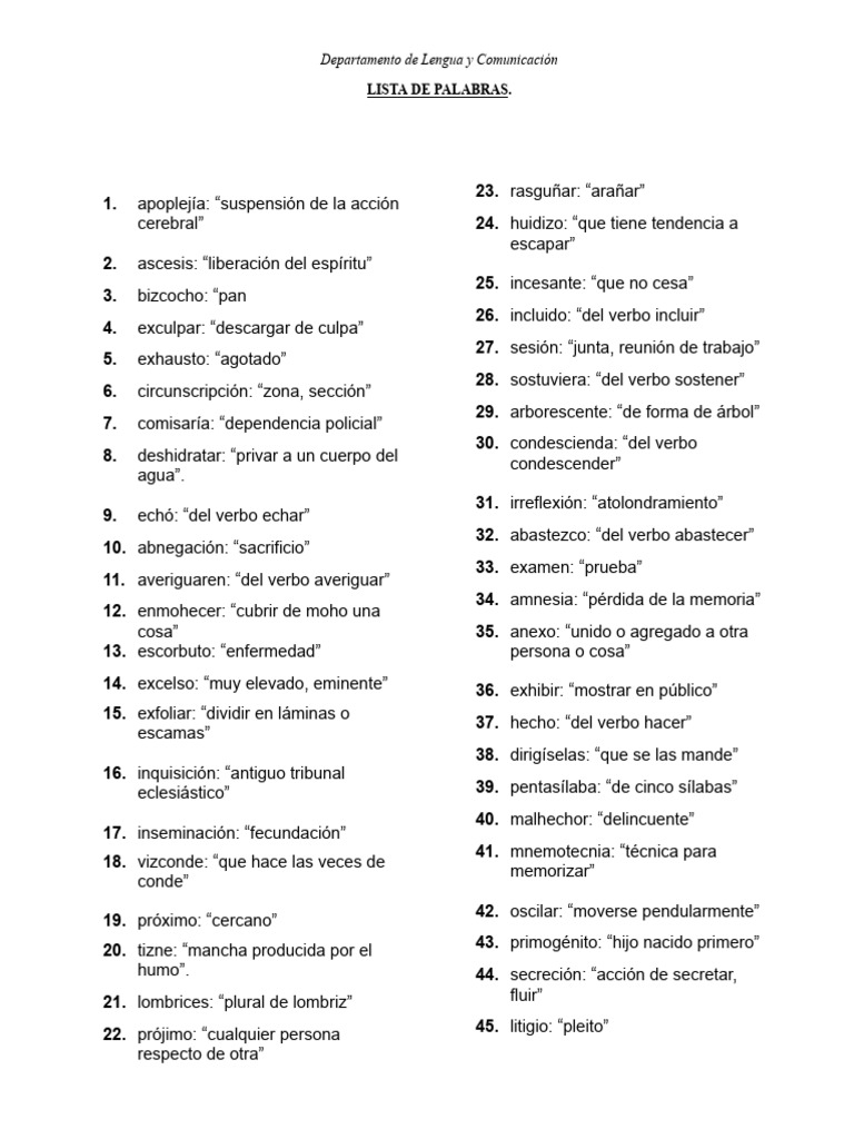 Lista de Palabras y Definiciones | PDF