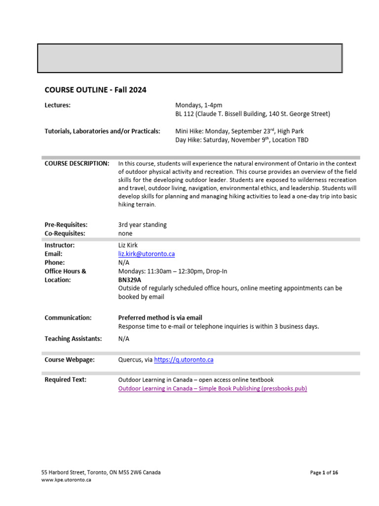 FINAL For Quercus KPE 336 H1F Course Outline Fall 2024 - in Person ...