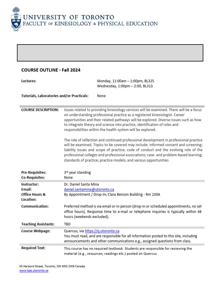 KPE 463 Course Outline - Fall 2024 | PDF | Academic Dishonesty ...