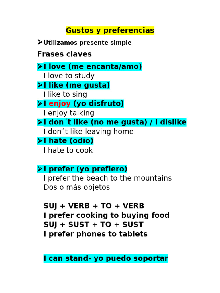 Gustos y preferencias | PDF
