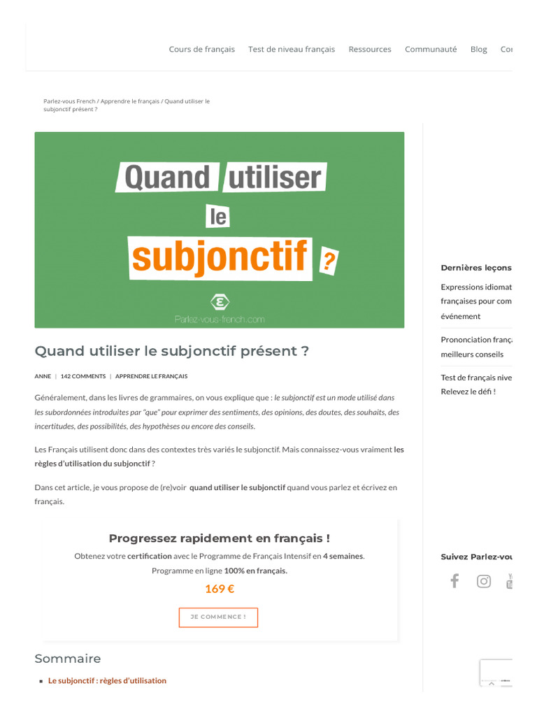 Quand Utiliser Le Subjonctif Présent - Parlez-Vous French | PDF