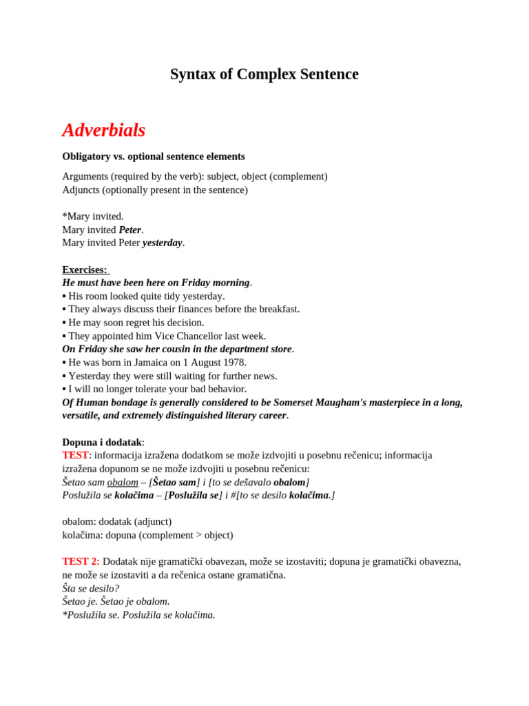 Syntax of Complex Sentence | PDF