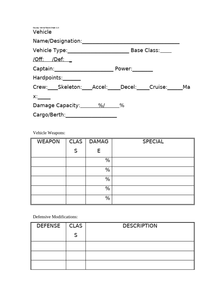 Vehicle Record Sheet | PDF